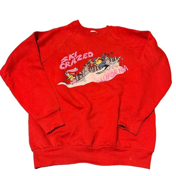 Shirts | Vintage Ski Crazed California Red Crewneck Sweatshirt Bunny Wolf Large 8s 90s | Poshmark
